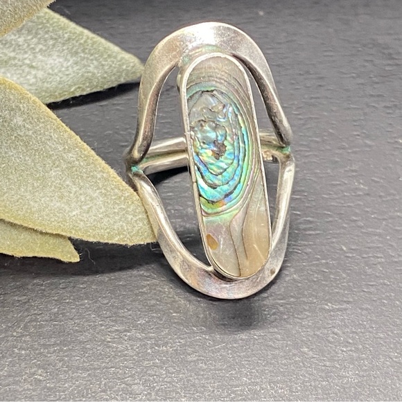 Vintage | Jewelry | Vintage 96s Sterling Silver Split Wide Band Huge Genuine Oval Abalone Ring 7 ...